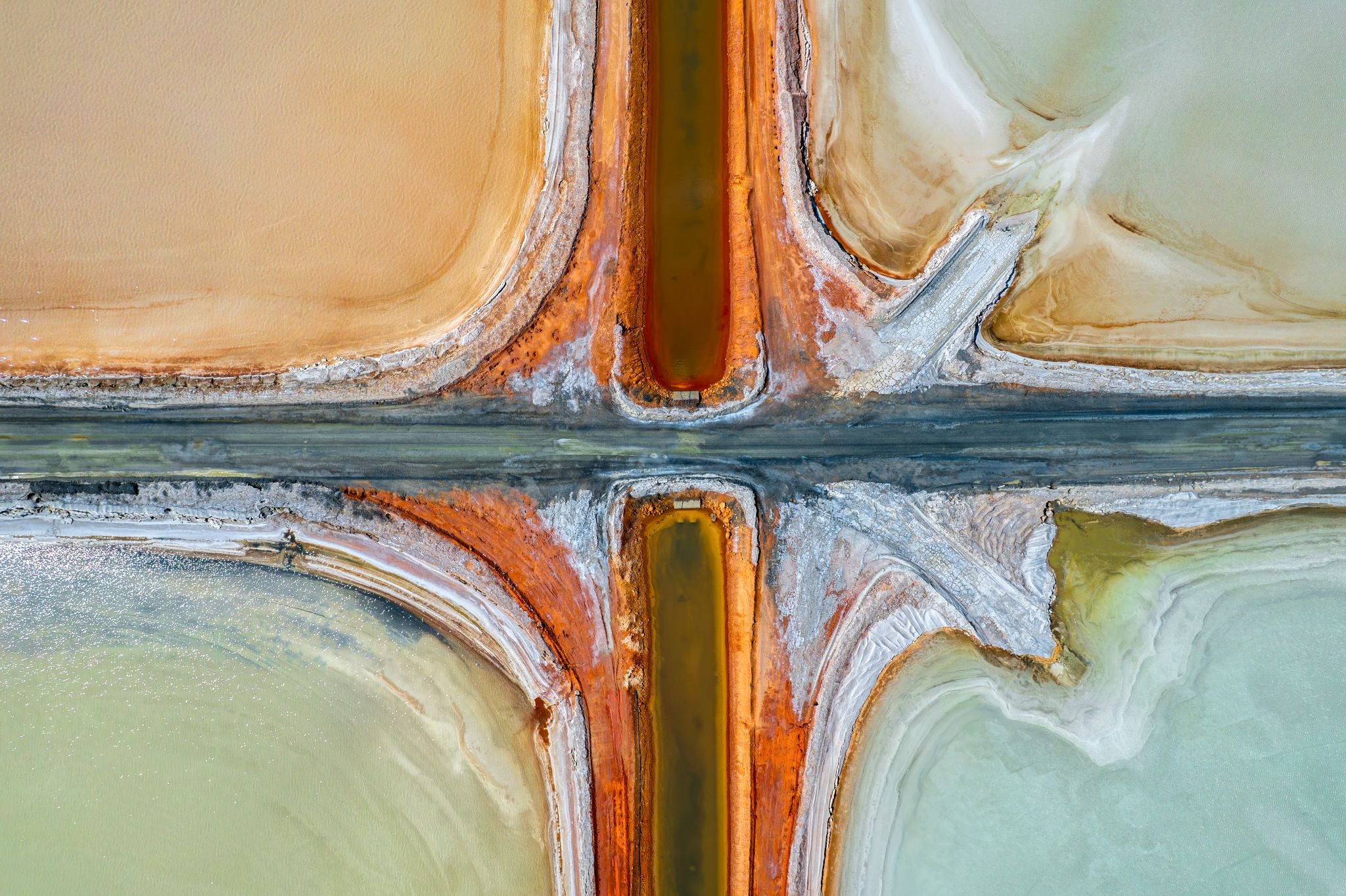 Aerial photo of the salt fields at Port Hedland, Western Austrralia ...