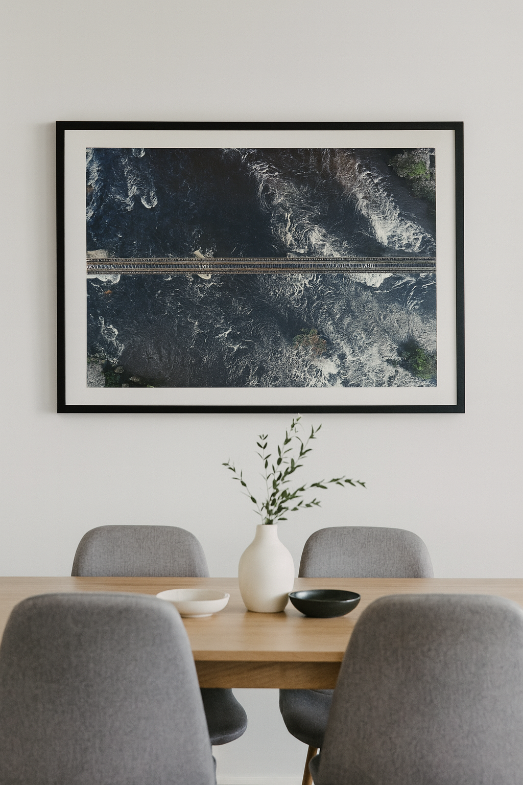 Aerial view of a train track across a river in Tasmania, Australia ...